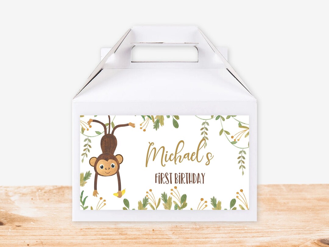 Editable Monkey Gable Box Favor Label Gift Box Label Birthday Party ...