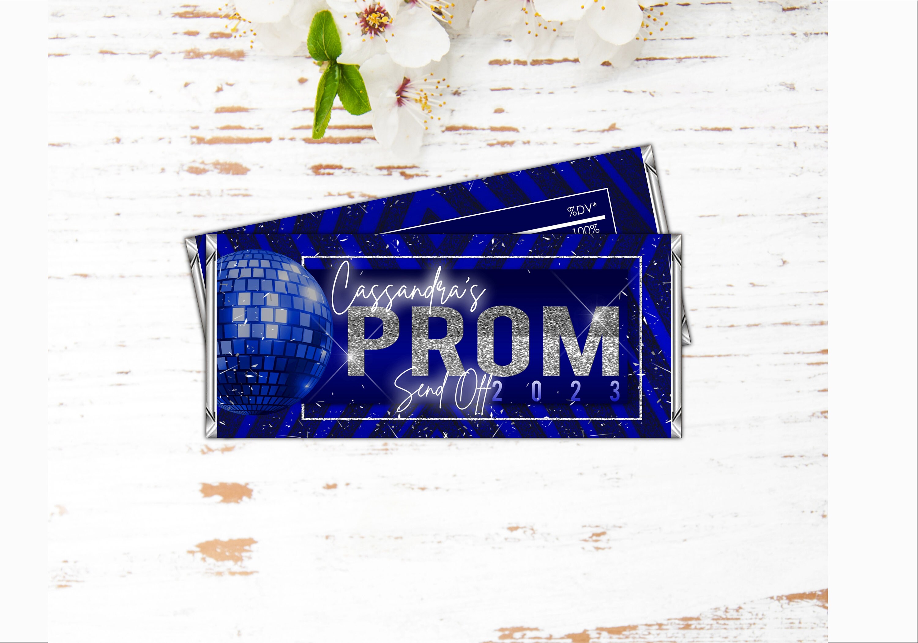Editable Prom Candy Bar Wrapper Label Prom Send off Blue Silver Disco ...