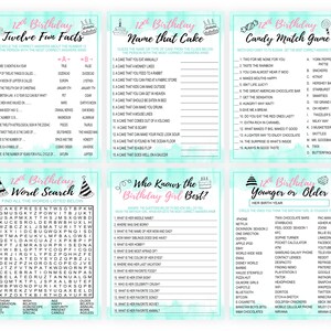 12th Birthday Party Games for Girls, Twelve Birthday Game , Birthday ...