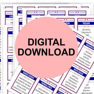 Independence Day Taboo Card Game, Group Game ,family, Printable ...