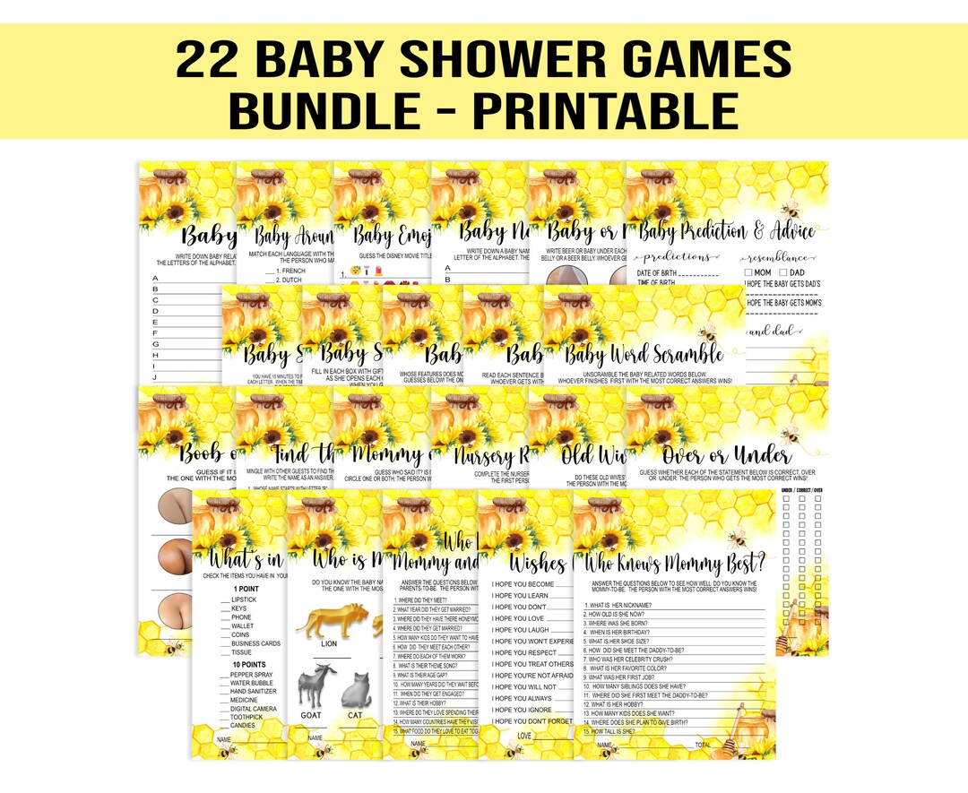 Bee Baby Shower Games Bundle, Honey Bee Baby Shower Games Pack ...