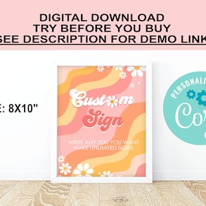 Editable Custom Sign Daisy Groovy Birthday Party Groovy Baby Shower ...