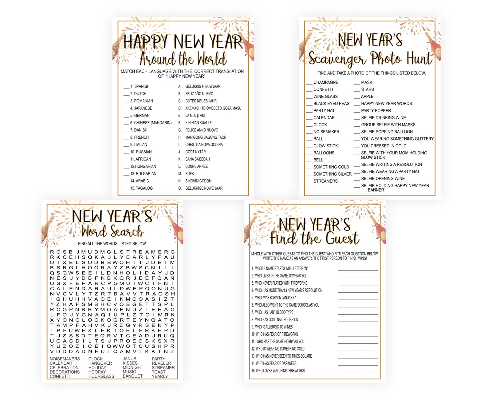 New Years Eve Party Games Bundle Set Pack New Years Eve Game - Etsy