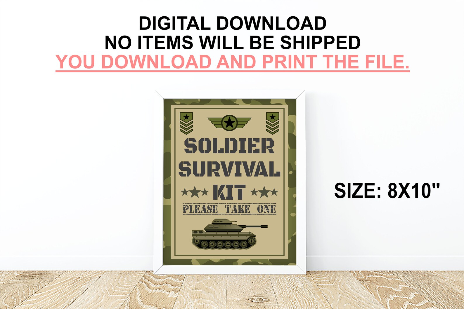 Camo Survival Kit Sign Table Decor Birthday Party Sign Favor Sign Give ...