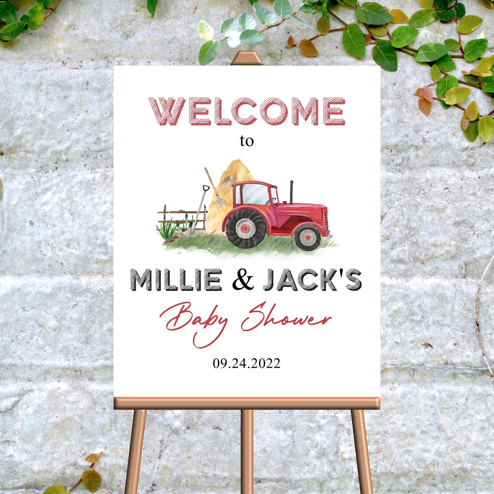 Editable Red Tractor Welcome Sign Party Tractor Farm Hay Baby Shower ...
