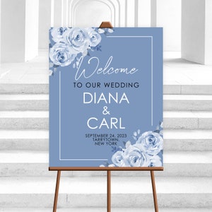 Editable Dusty Blue Welcome Sign Floral Blue Wedding Welcome Sign Decor ...