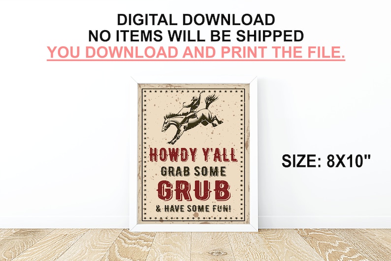 Rodeo Grab Some Grub Sign Food Table Decor Birthday Party Sign Baby ...