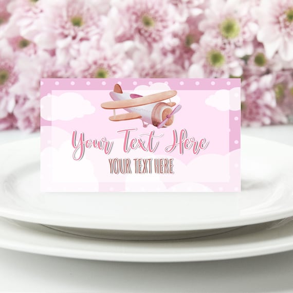 Editable Pink Airplane Food Labels Tent Card Food Card Table | Etsy