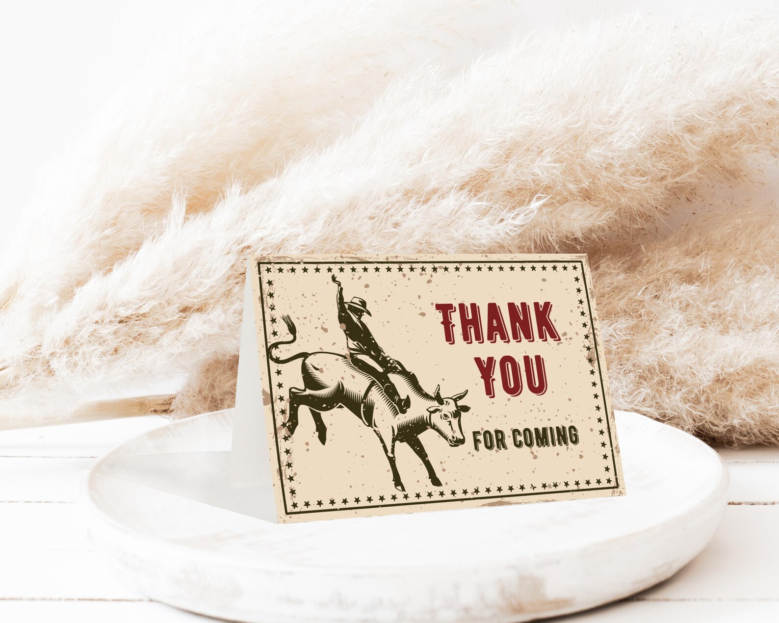 Editable Bull Rodeo Thank You Card Printable Cowboy Rustic Bull Theme ...