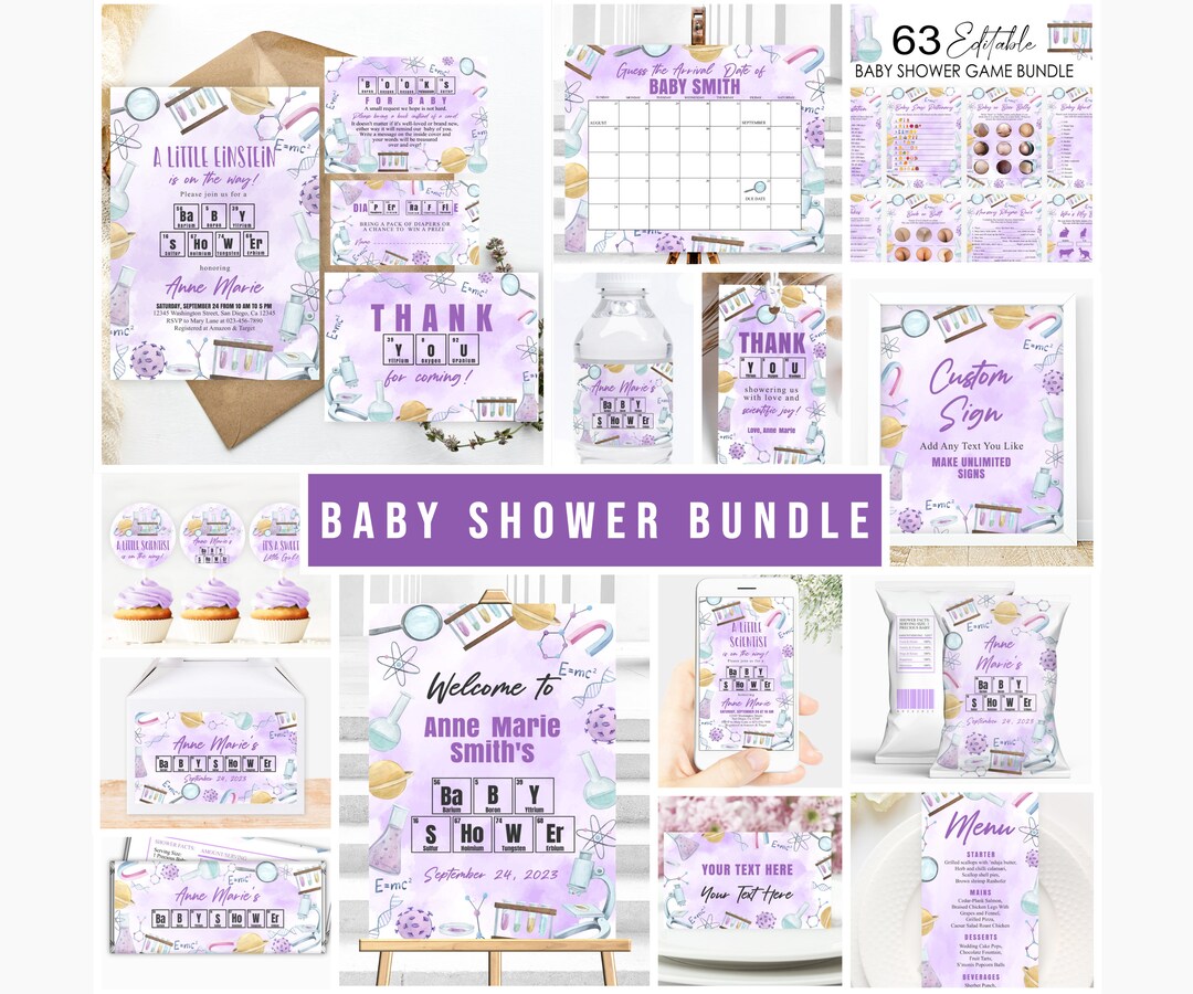 Editable Science Baby Shower Invitation Purple Scientist Baby Invite ...