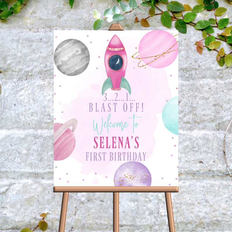 Editable Outer Space Rocket Birthday Welcome Sign 1st Birthday - Etsy