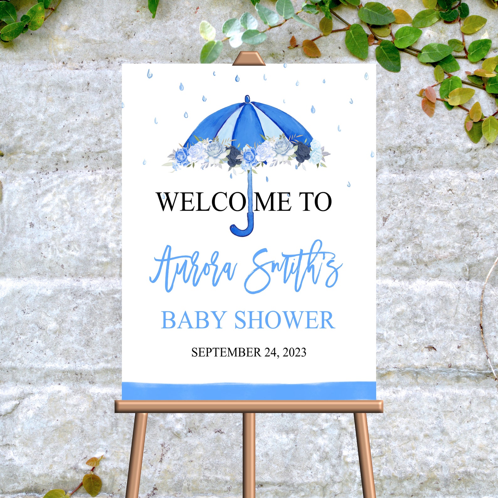 Editable Umbrella Welcome Sign Rain Blue Umbrella Baby Shower - Etsy
