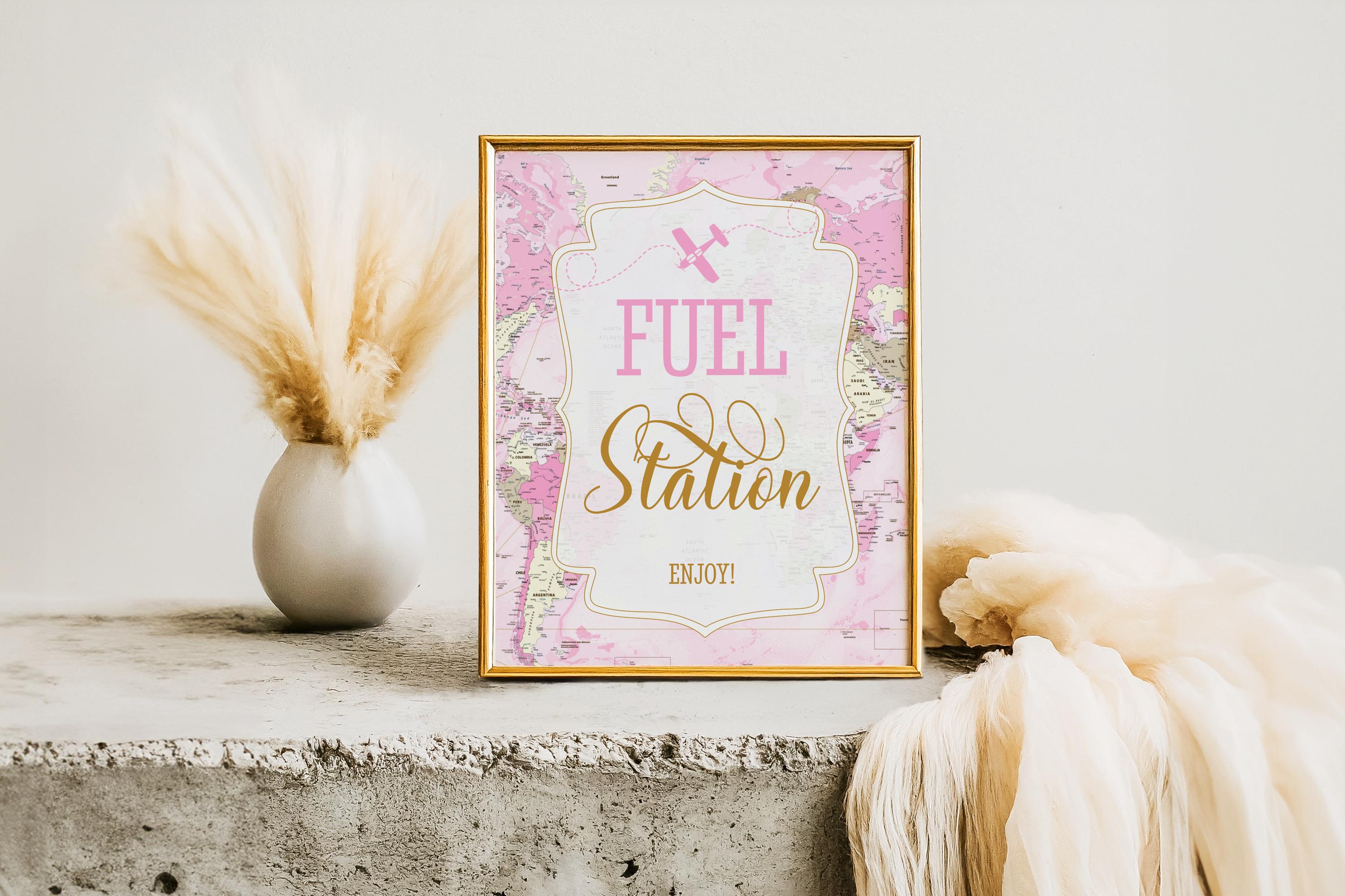Pink Travel Fuel Station Sign: Baby Shower Party Decor (printable ...