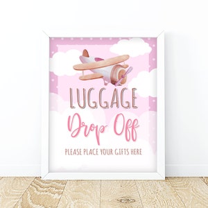 Luggage Drop off Sign Baby Shower Sign Birthday Airplane Pink Clouds ...