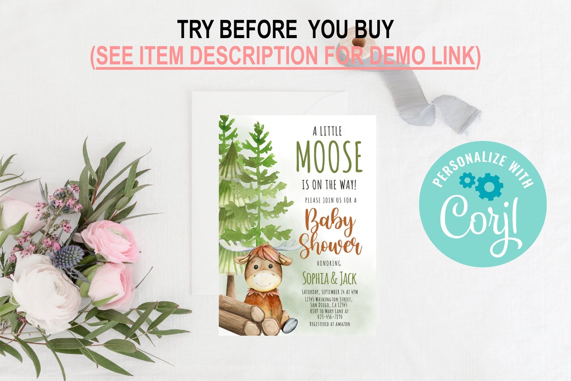 Editable Moose Baby Shower Invitation Cute Moose Baby Shower Party ...
