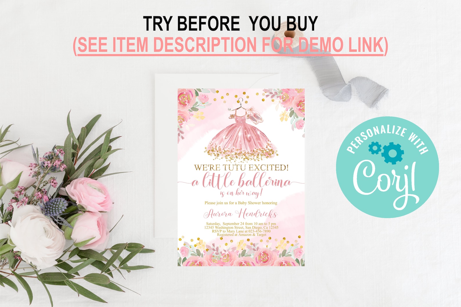 Editable Tutu Baby Shower Invitation Ballerina Tutu Pink Girl Baby ...