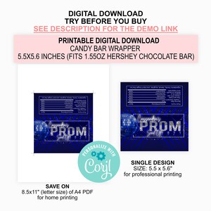 Editable Prom Candy Bar Wrapper Label Prom Send off Blue Silver Disco ...