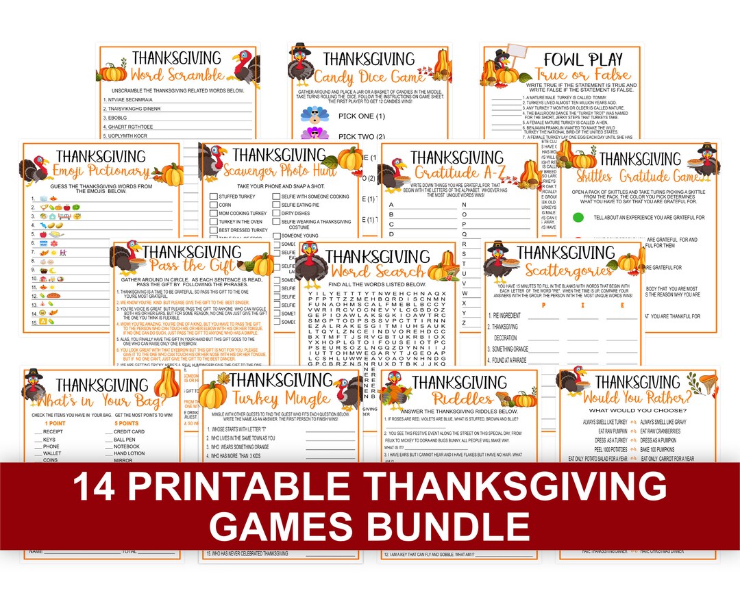 Thanksgiving Game Bundle Pack, Thanksgiving Games Set, Thanksgiving Day ...