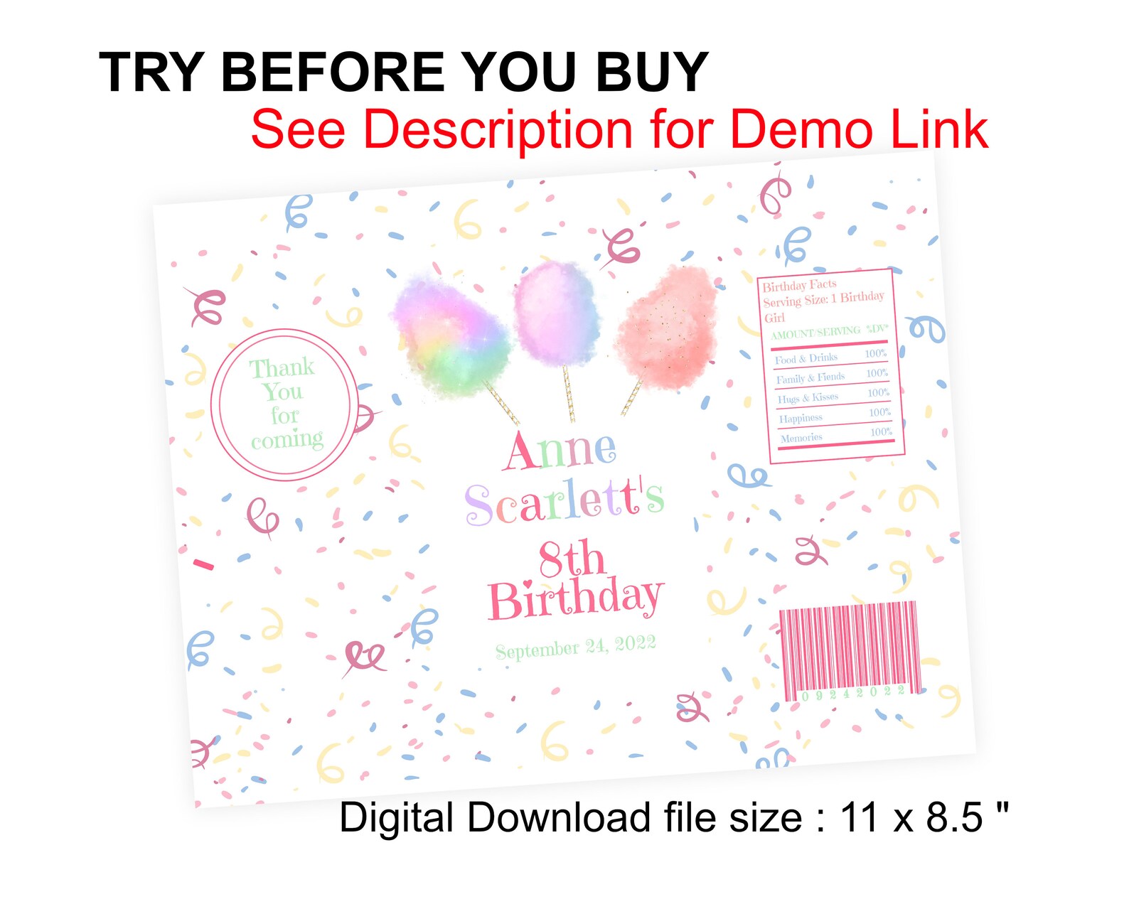 Editable Cotton Candy Chip Bag Label PRINTABLE Cotton Candy Chip Bag ...