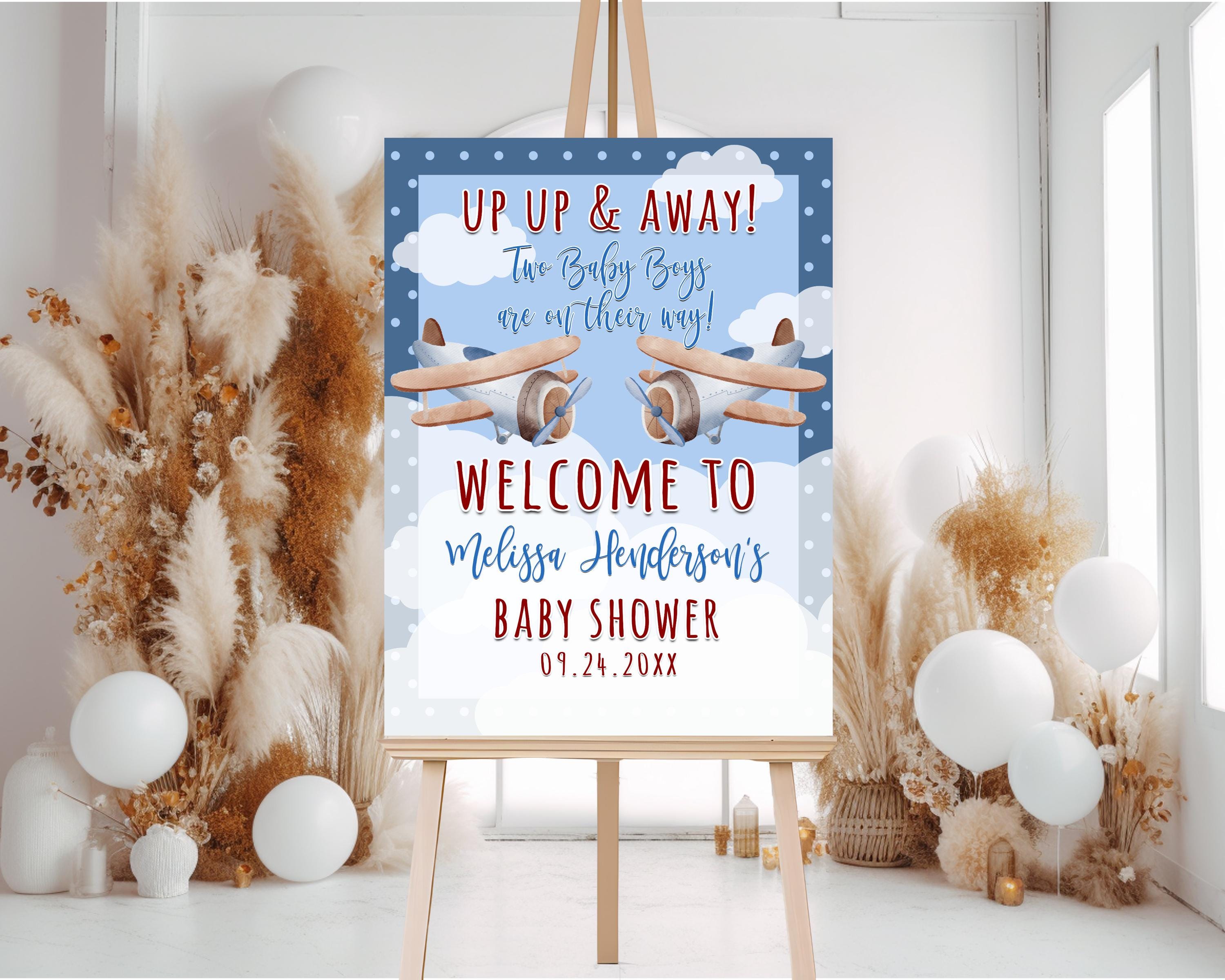 Editable Twin Airplane Welcome Sign Decor Boy Blue Airplane Welcome ...