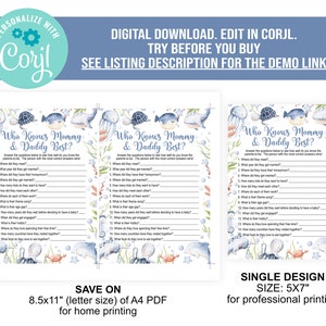 Editable Under Sea Baby Shower Games Bundle Blue Ocean Animals Baby ...