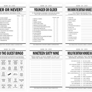 55th Birthday Game Printable Born in 1969 Fun Activities 1969 Trivia ...