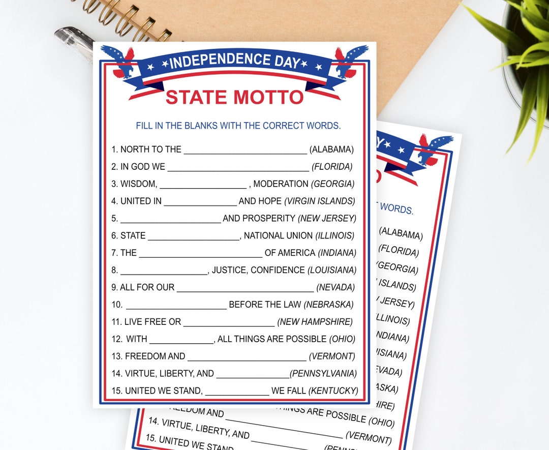 United States State Motto Independence Day Game, Fourth of July, Fun ...