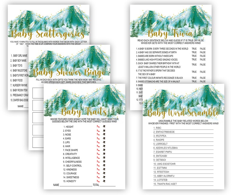 Mountain Theme Baby Shower Game Bundle Baby Shower Mountain - Etsy
