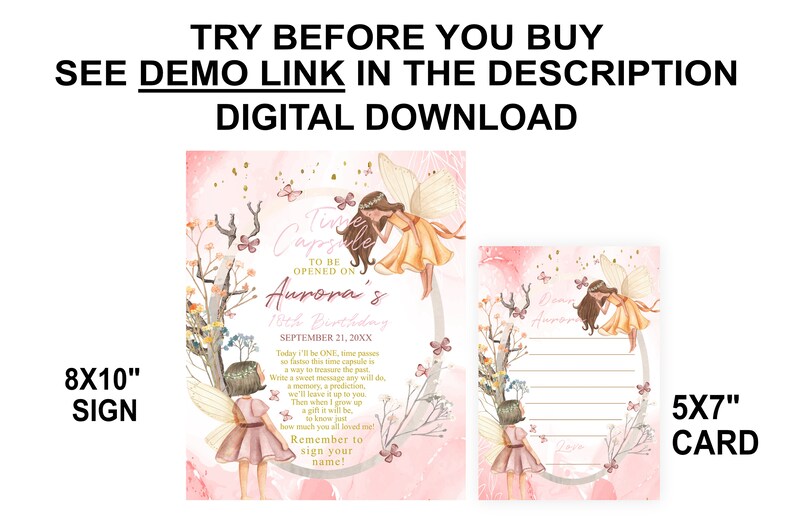 Editable Fairy Forest Time Capsule Sign Note Card Tale Garden - Etsy