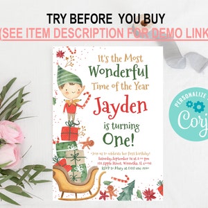 Editable Elf Birthday Party Invitation Elf Christmas Boy Birthday ...