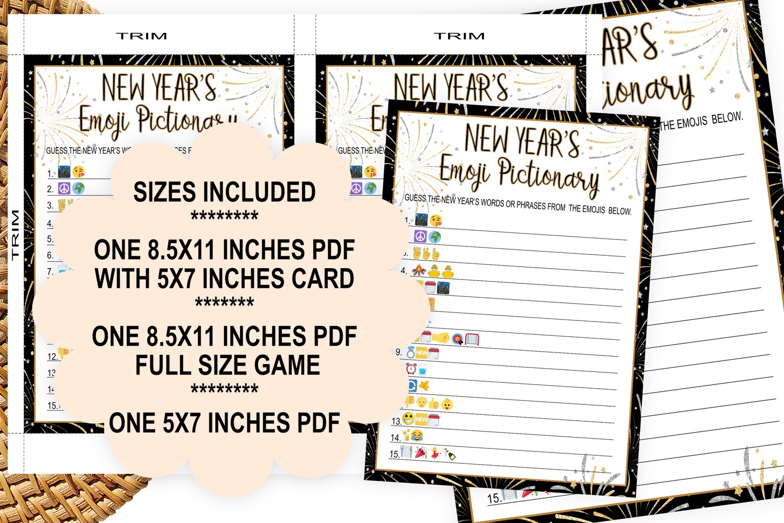 New Year's Emoji Pictionary Game Printable Emoji - Etsy