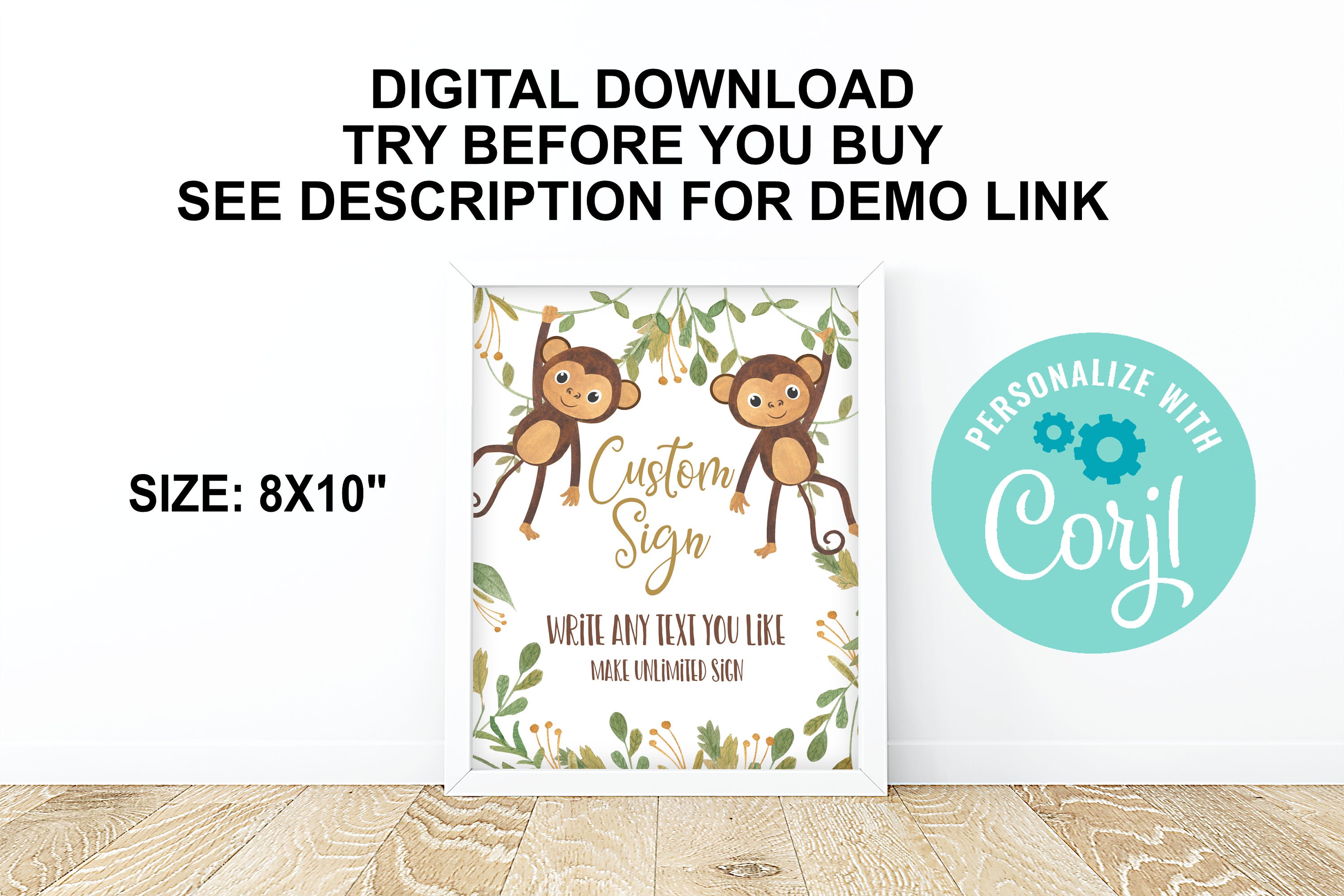 Editable Monkey Custom Sign PRINTABLE Monkey Baby Shower Birthday ...