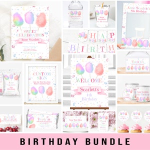 Editable Cotton Candy Birthday Invitation Bundle Pack Party Package ...