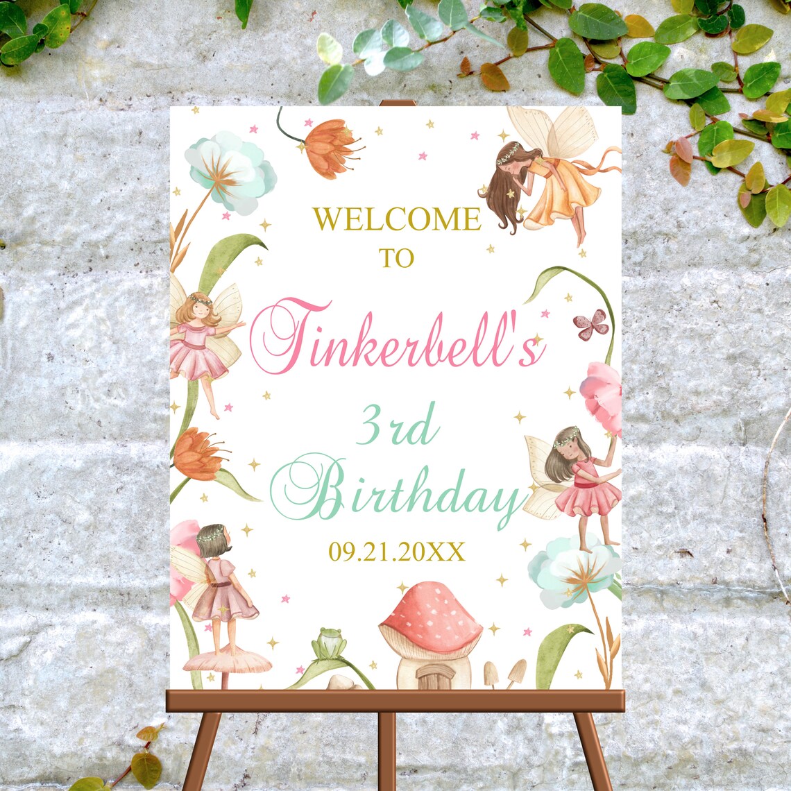 Editable Fairy Birthday Welcome Sign Fairy Garden Girl - Etsy