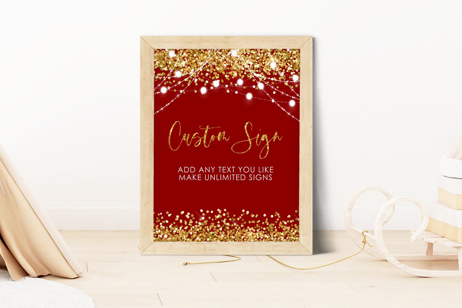 Editable Red Gold Glitter Black Custom Sign Printable Gold Glitter Baby ...