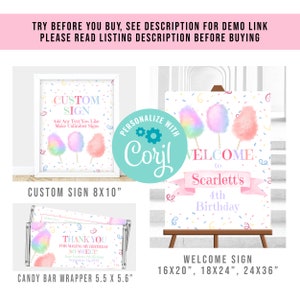 Editable Cotton Candy Birthday Invitation Bundle Pack Party Package ...