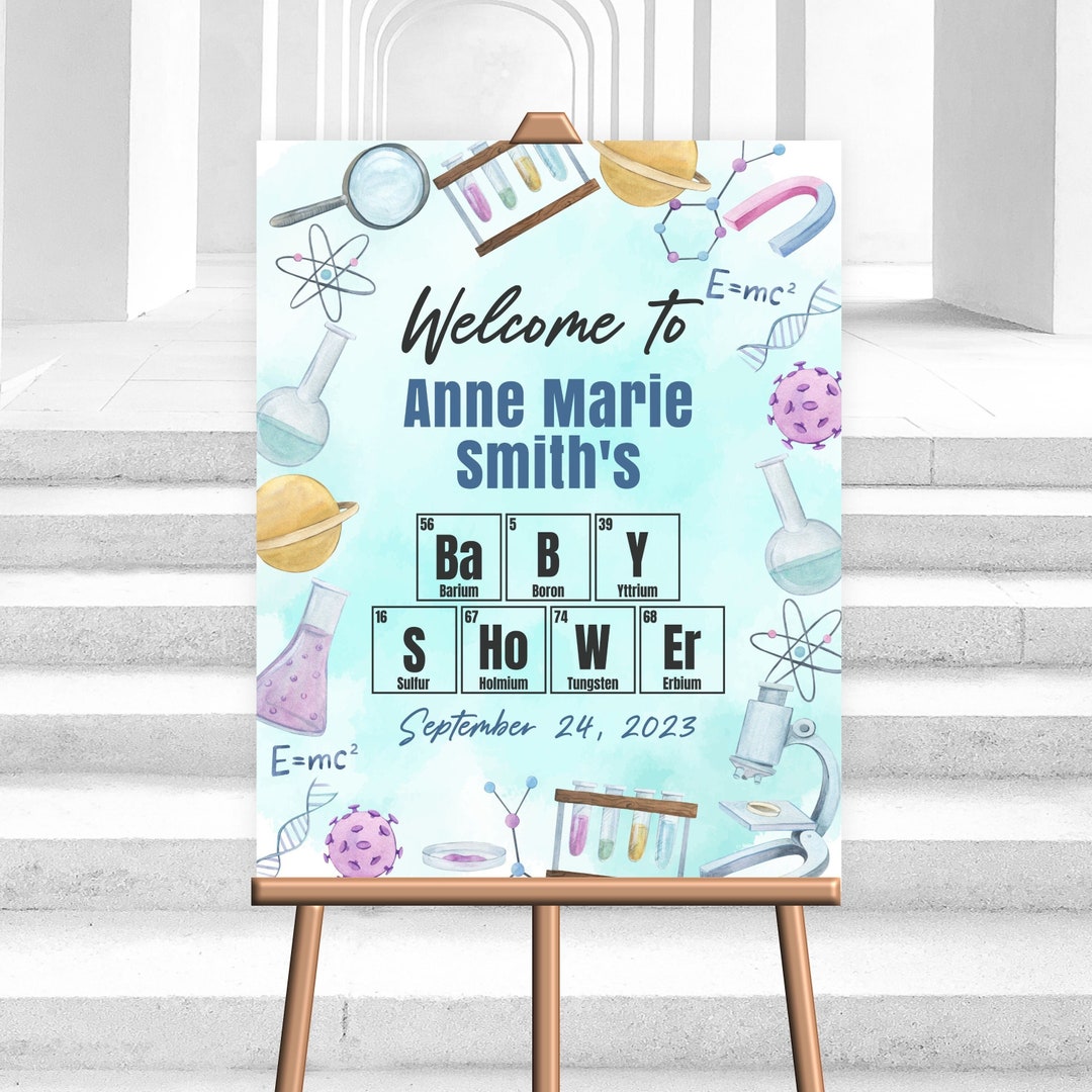 Editable Science Welcome Sign Party Decoration Blue Little Scientist ...