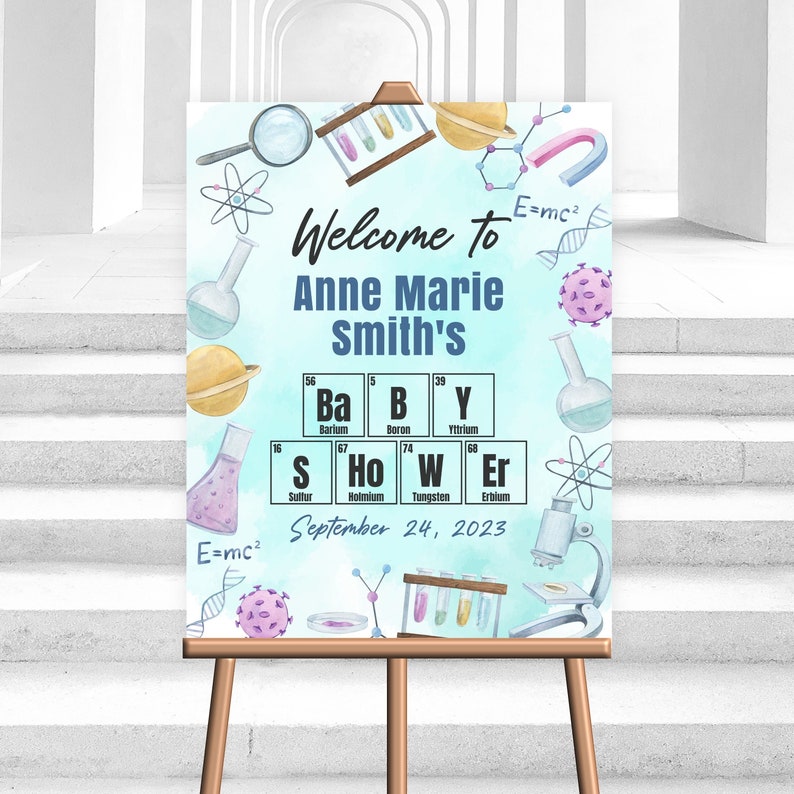 Editable Science Welcome Sign Party Decoration Blue Little Scientist ...