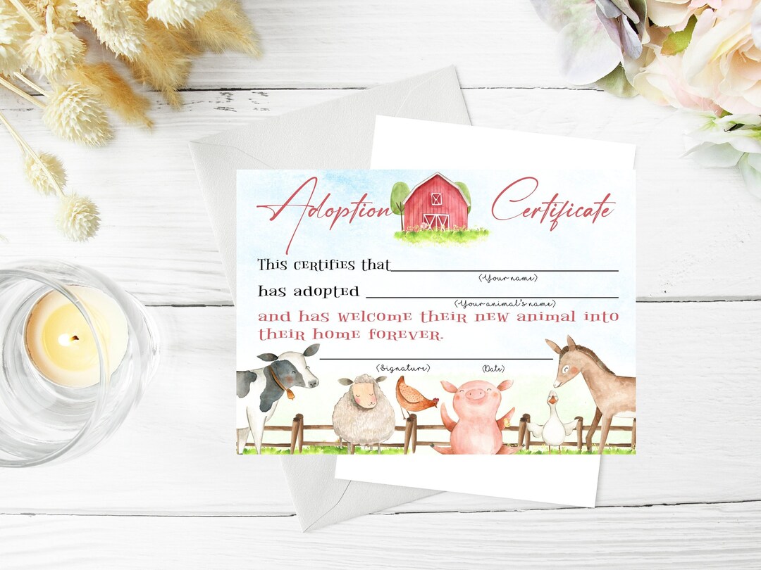 Adoption Certificate Farm Animals Adoption Adopt an Animal Red Farm ...