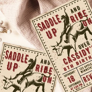 Editable Bull Riding Birthday Invitation Girl Western Birthday Party ...