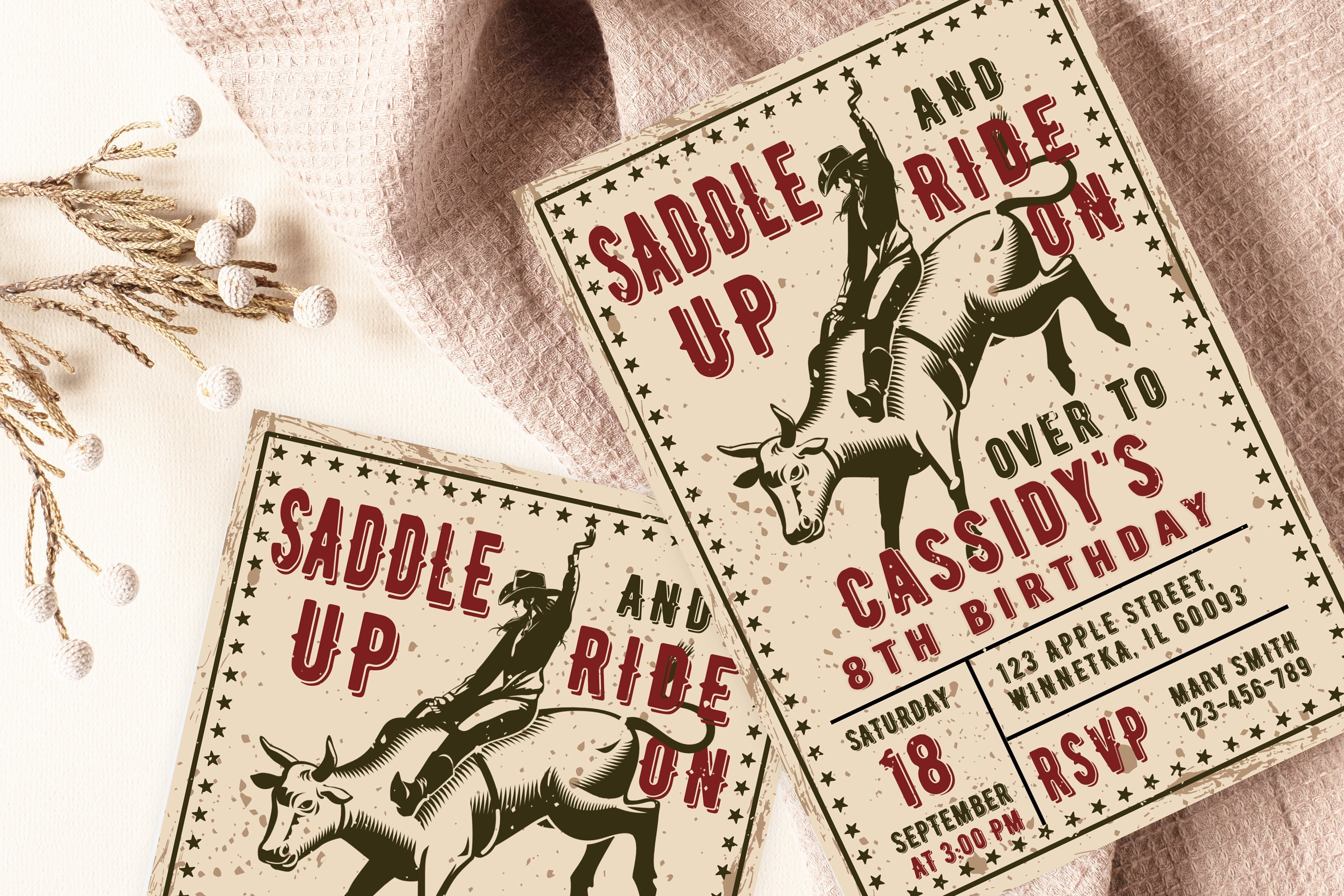 Editable Bull Riding Birthday Invitation Girl Western Birthday Party ...