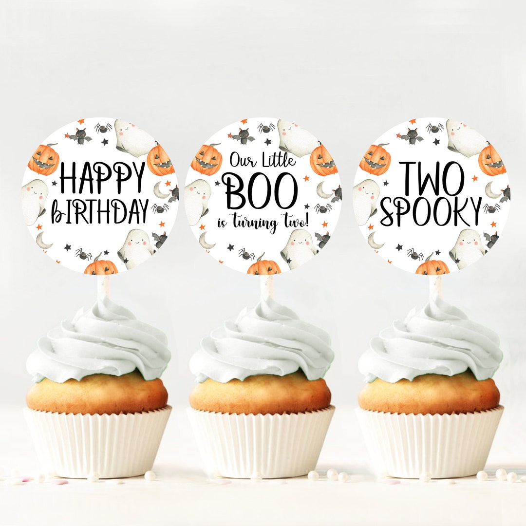 Halloween Birthday Cupcake Topper Label 2nd Party Pumpkin Boo Two ...