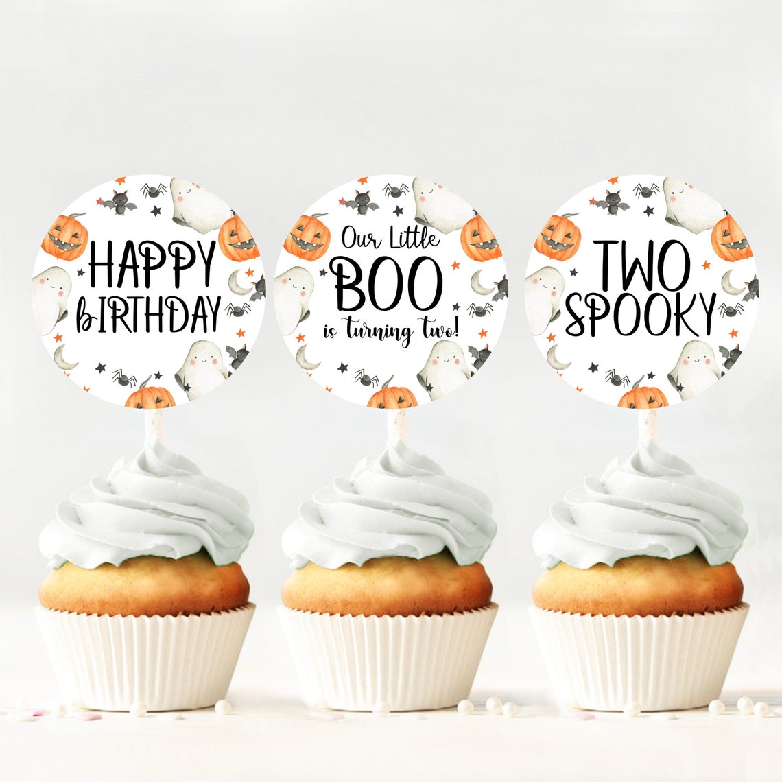 Halloween Birthday Cupcake Topper Label 2nd Party Pumpkin Boo - Etsy