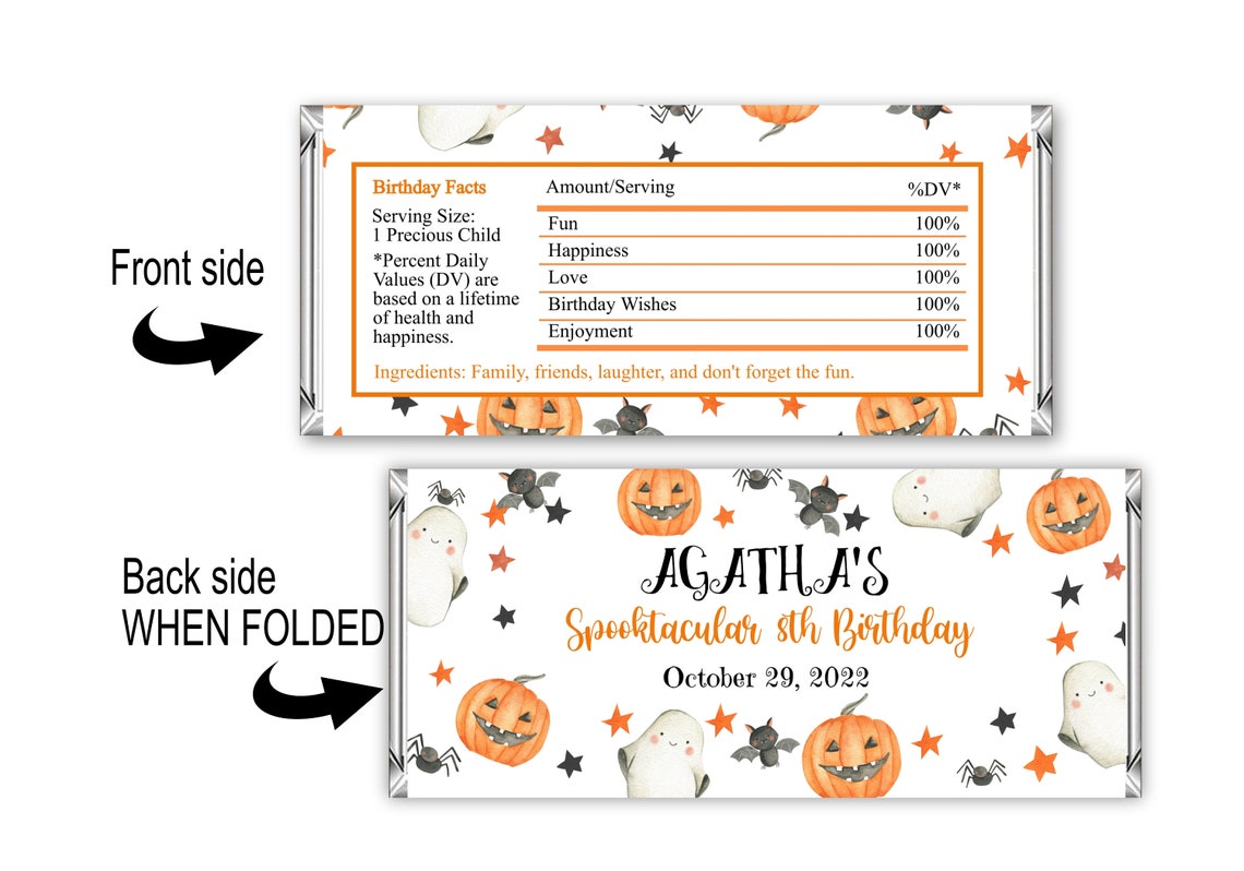 Editable Halloween Candy Bar Wrapper Label Favors Spooktacular - Etsy