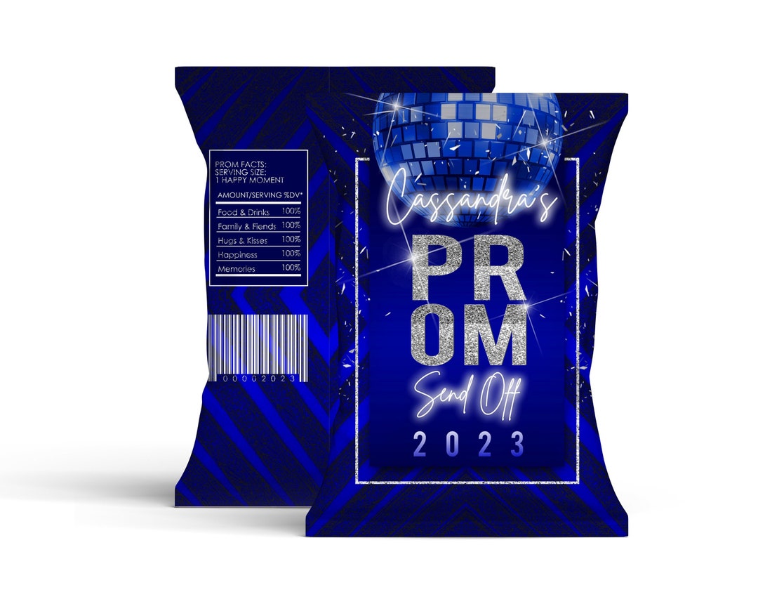 Editable Prom Silver Blue Chip Bag Label PRINTABLE Silver Blue Chip Bag ...