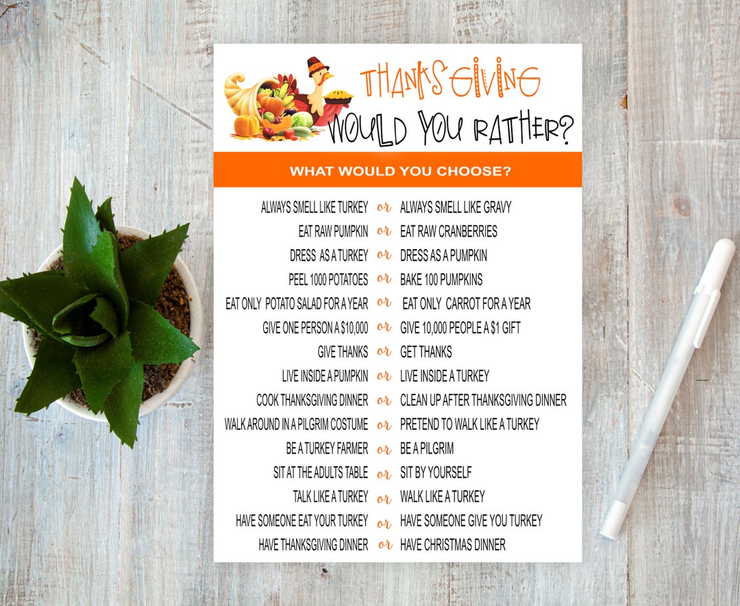 Thanksgiving Would You Rather, Thanksgiving Game, Thanksgiving Day Game ...