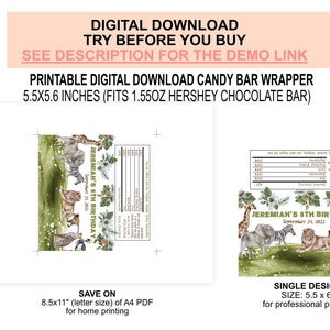 Editable Jungle Animals Birthday Candy Bar Wrapper Birthday Party ...