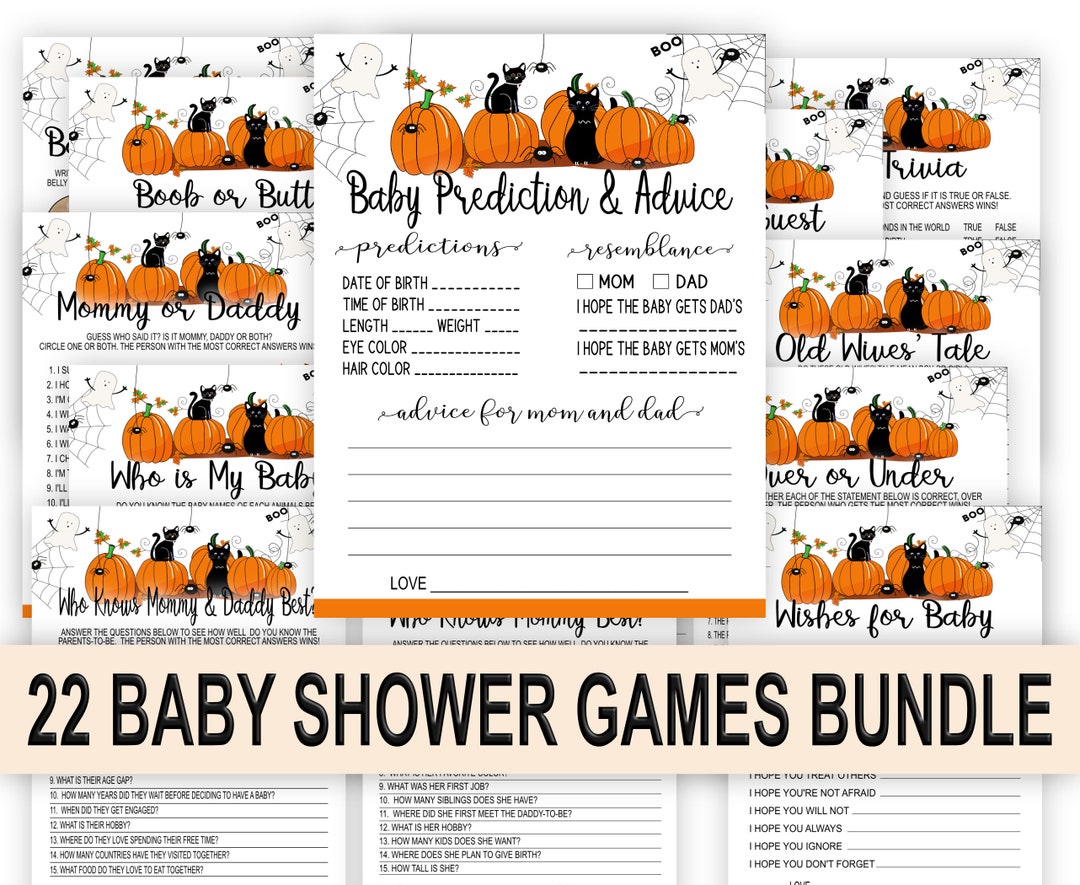 Halloween Pumpkin Baby Shower Games Bundle, Halloween Pumpkin Cat ...
