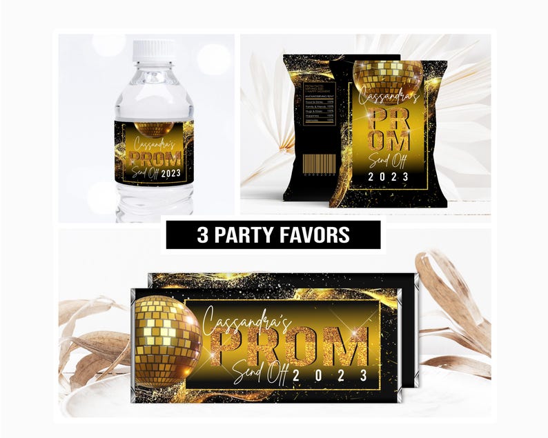 Editable Prom Send off Gold Black Party Favors Bundle, Prom Gold Black ...