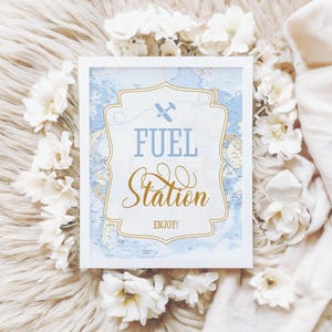 Fuel Station Sign Blue Travel Baby Shower Party Sign Table Decor Drinks ...